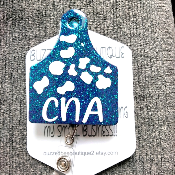 Handmade | Accessories | Cna Cow Print Cow Tag Retractable Name Badge ...